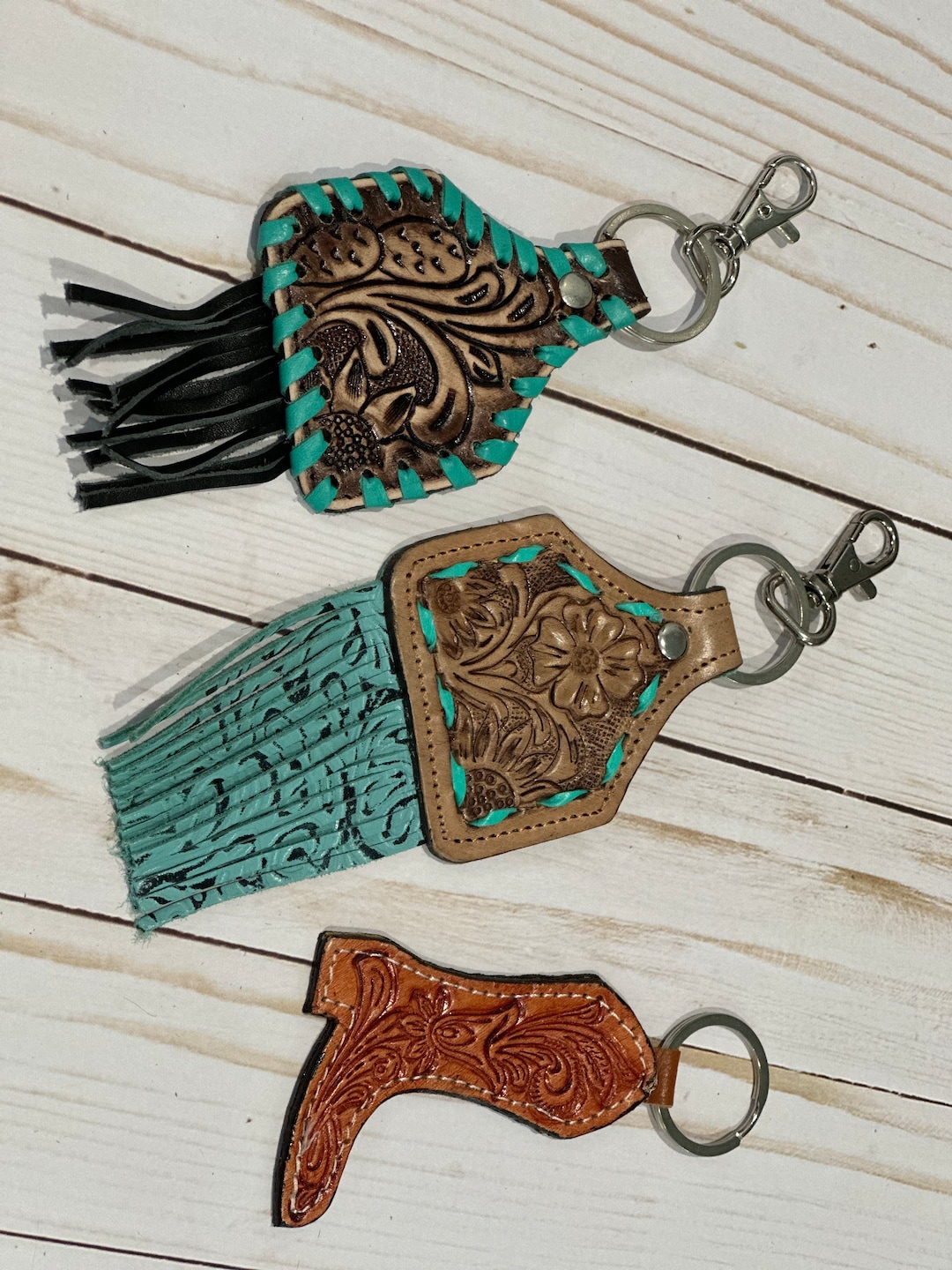Tooled Leather Keychain Boot Keychain Cow Ear Tag Keychain Leather ...