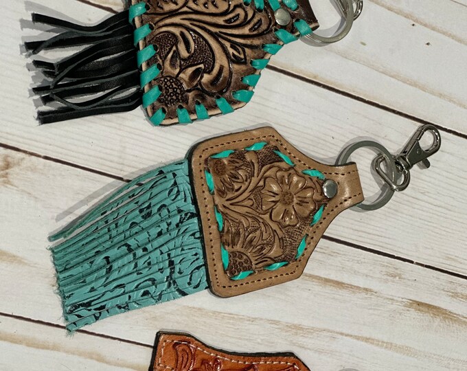 Tooled Leather Keychain Boot Keychain Cow Ear Tag Keychain Leather ...