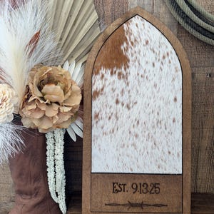 Branding Cowhide Arch Framed Sign | 18 3/4” Fully Customizable Cowhide ...