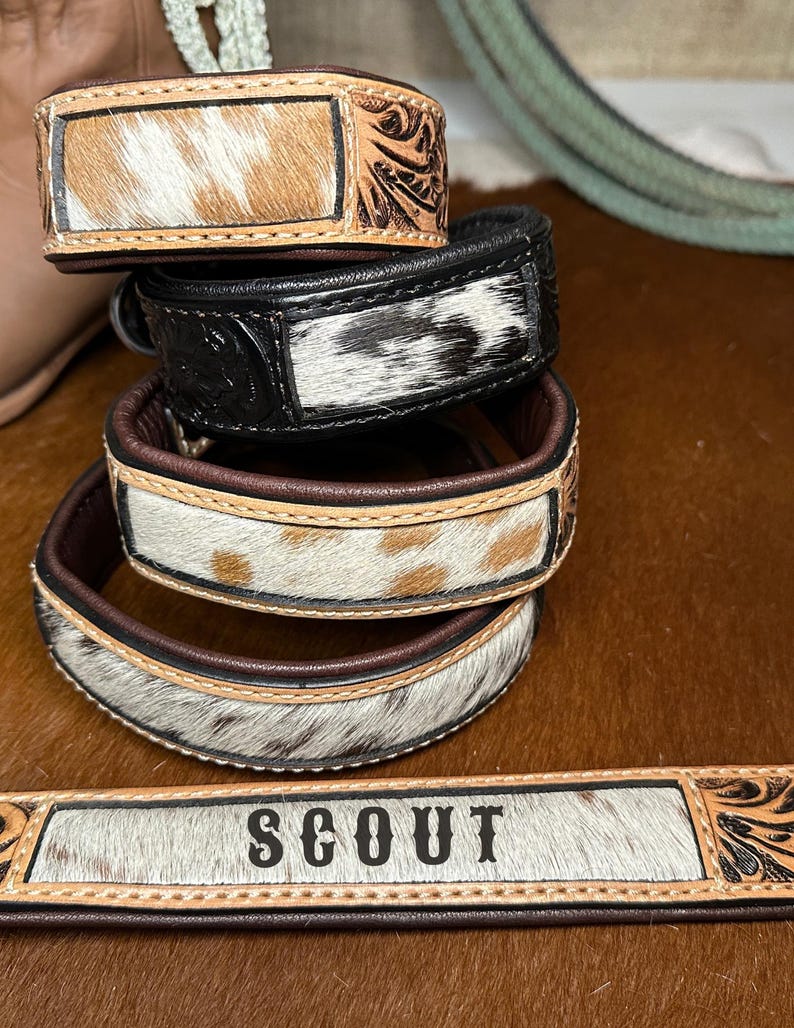 Personalized Cowhide Dog Collar | Cowhide Dog Collar | Gift for Dogs ...