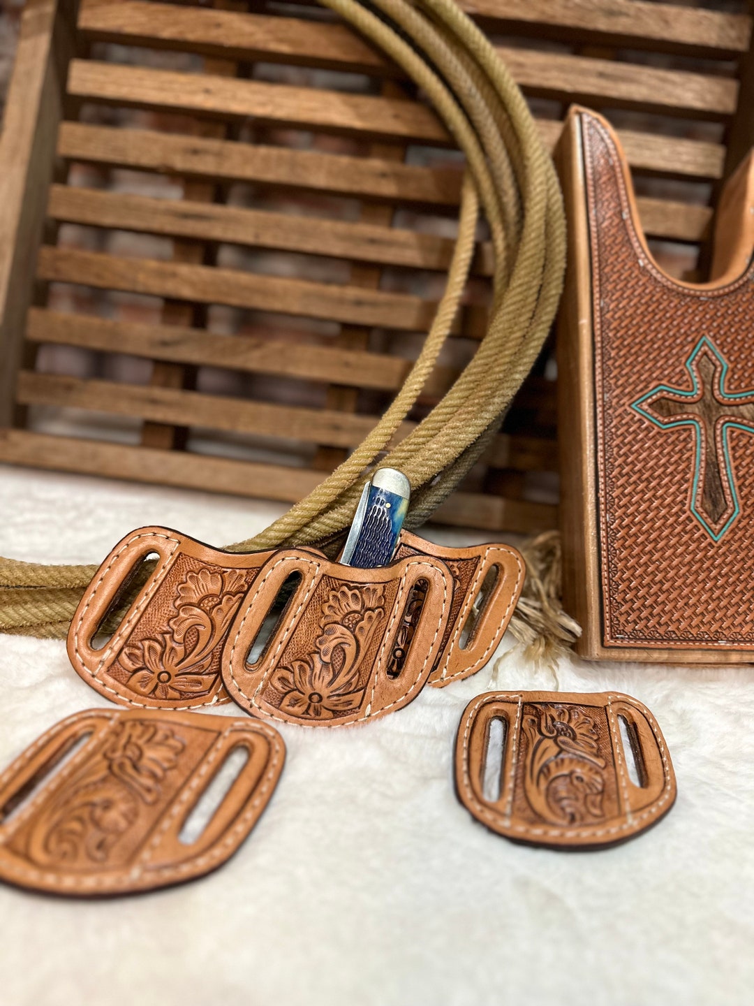 Tooled Leather Pocket Knife Sheath | Tooled Floral Design | Folding ...