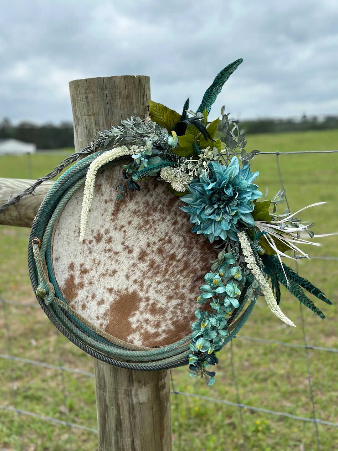 Branding Cowhide Framed Sign Floral & Rope Cowhide Sign Customizable ...