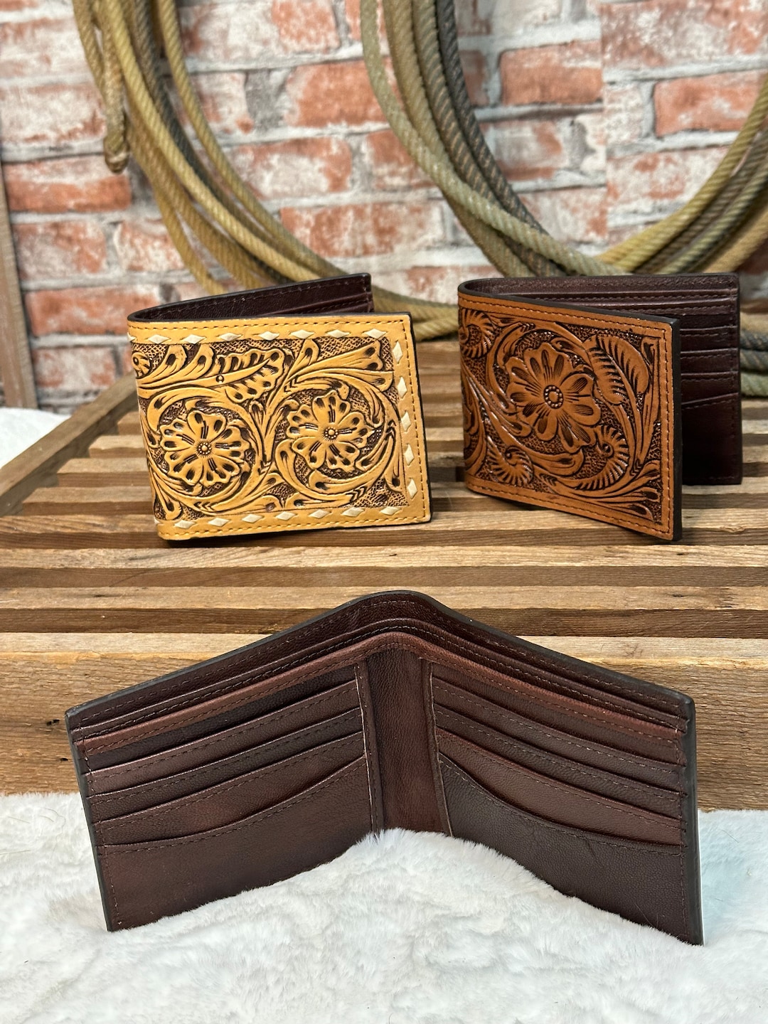 Hand Tooled Mens Leather Wallet Tooled Leather Wallet Money Holder Gift ...