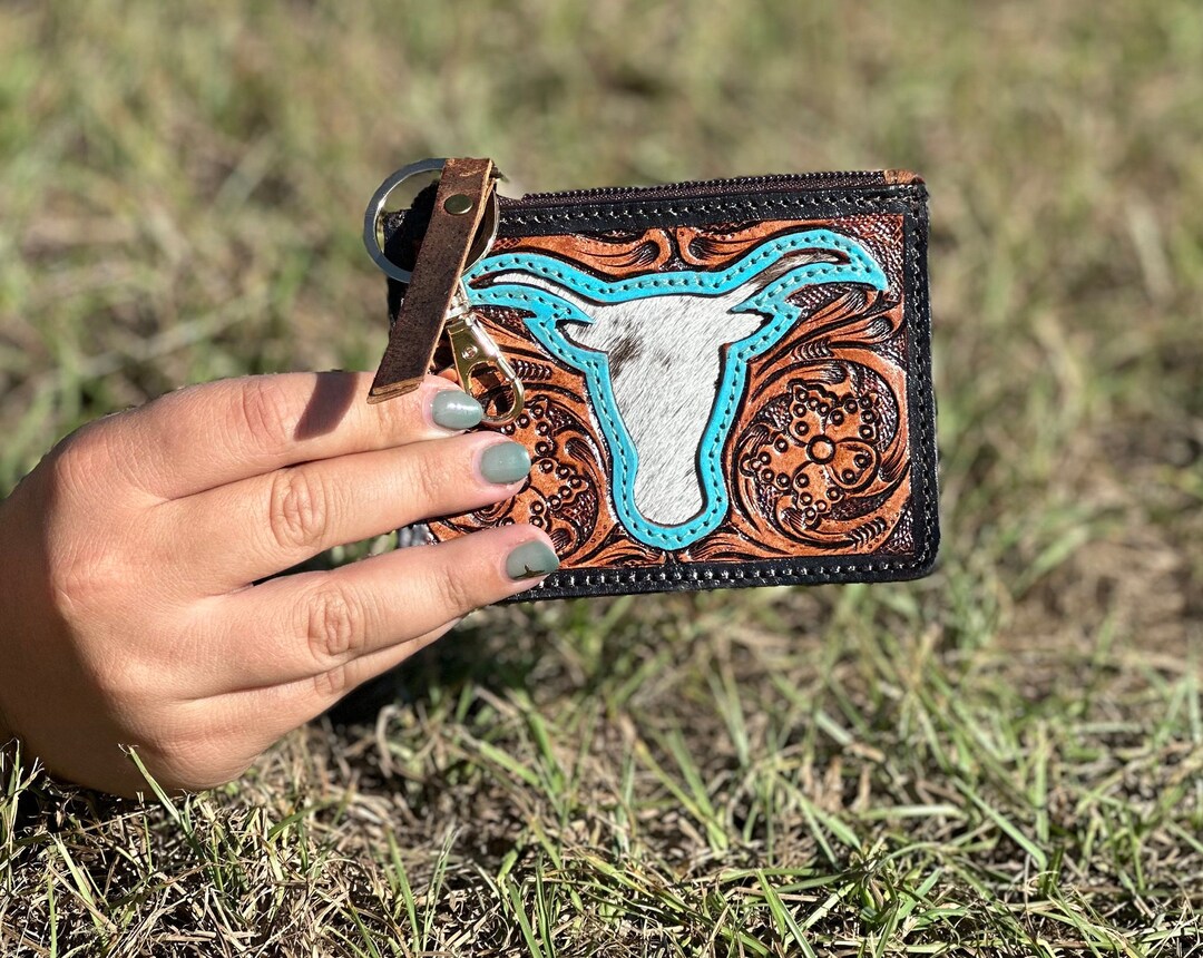 Longhorn Keychain Wallet Longhorn Cowhide Wallet Card Holder Christmas ...