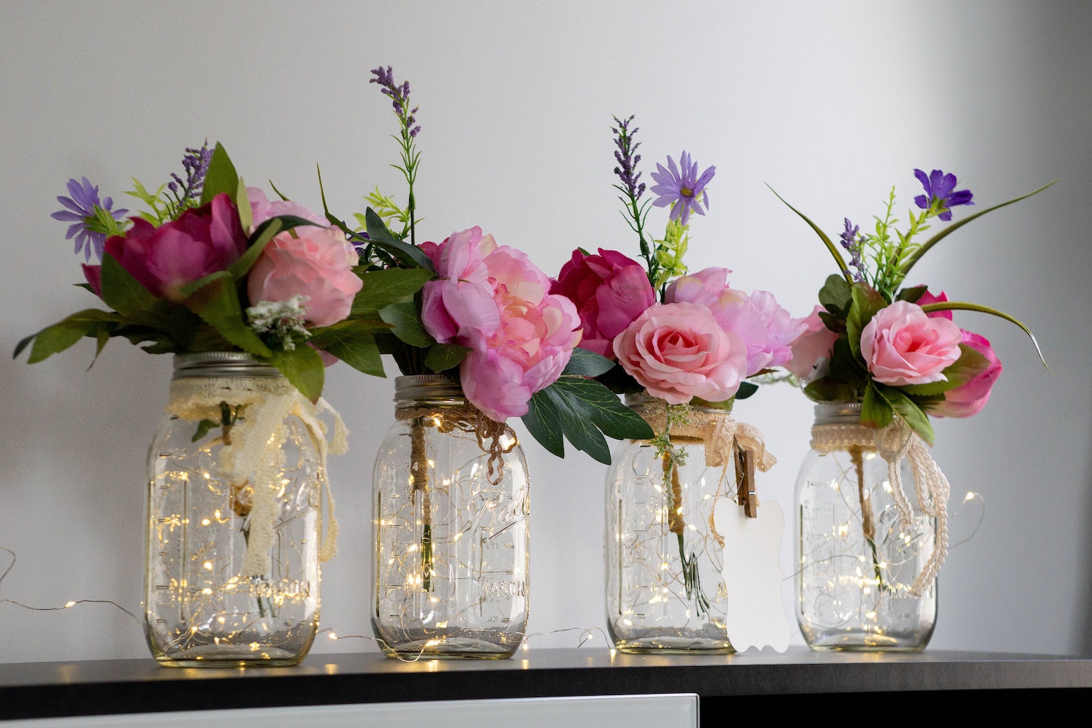 Set of 4 Fairy Light Mason Jar Light Centerpiece Personal Wedding ...