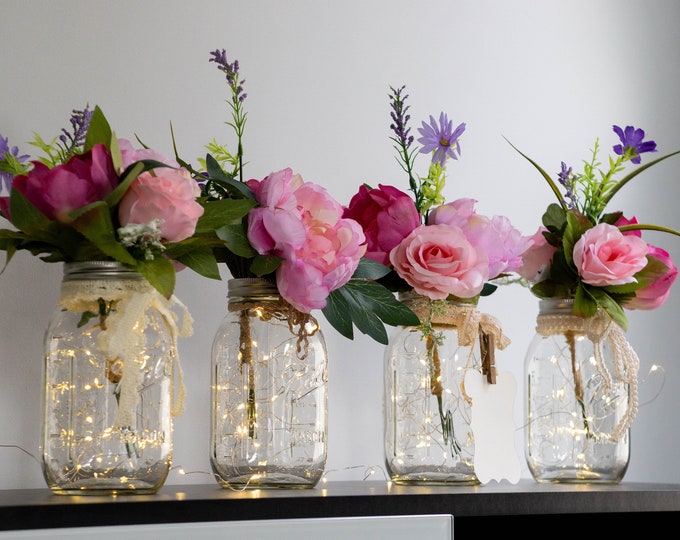 Set of 4 Fairy Light Mason Jar Light Centerpiece Personal Wedding ...