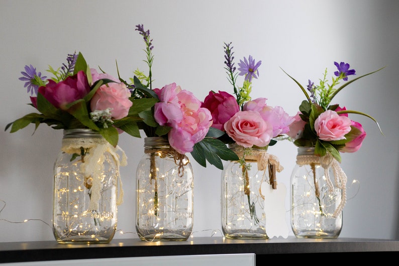 Set of 4 Fairy Light Mason Jar Light Centerpiece Personal Wedding ...