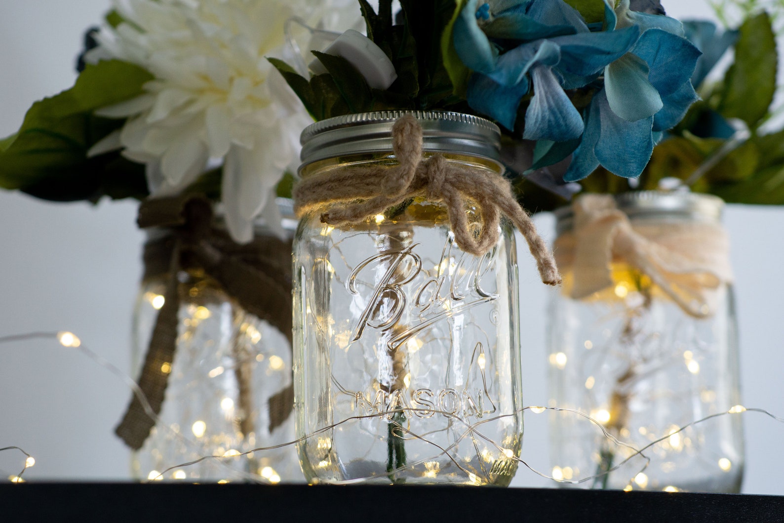 Set of 4 Fairy Light Mason Jar Light Centerpiece Personal Wedding ...