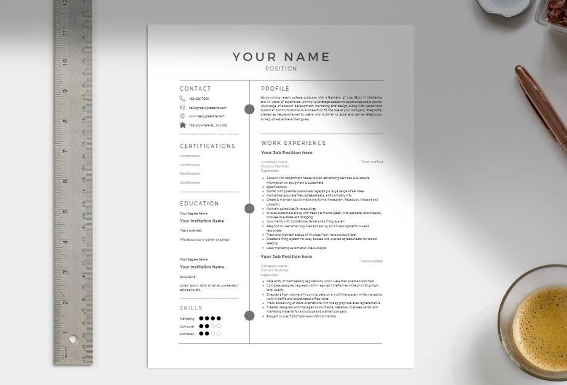 Resume Template for Google Docs, Word , Pages Etc. Minimalist - Etsy