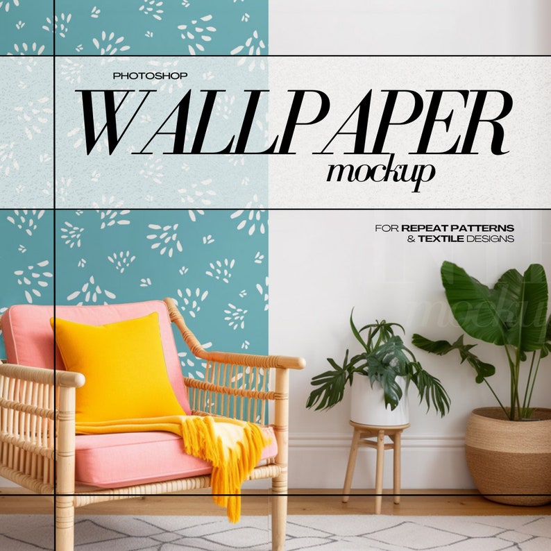 PSD Wallpaper Mockup Colorful Interior Mock up for Wall Covering Bright ...