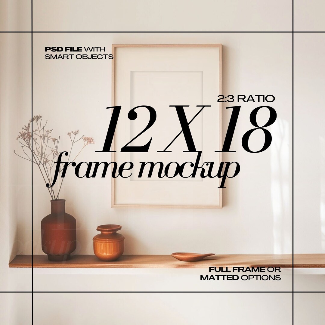 12x18 PSD Frame Mockup for Small Artwork Shelf 2x3 Ratio Frames Simple ...