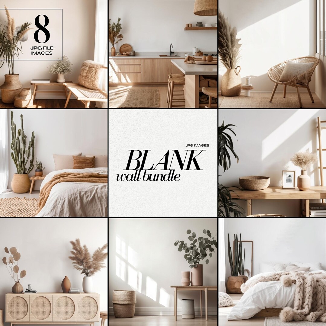 Neutral Boho Interior Mockup Bundle JPG Empty Wall Art Poster Modern ...