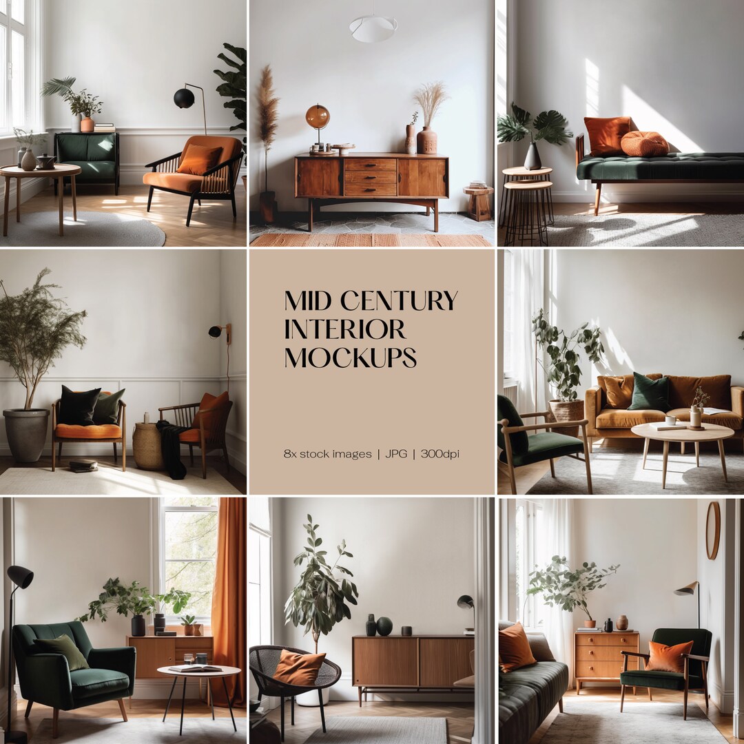 Mid Century Mockup Interior Bundle Blank Wall Stock Image Poster Print ...