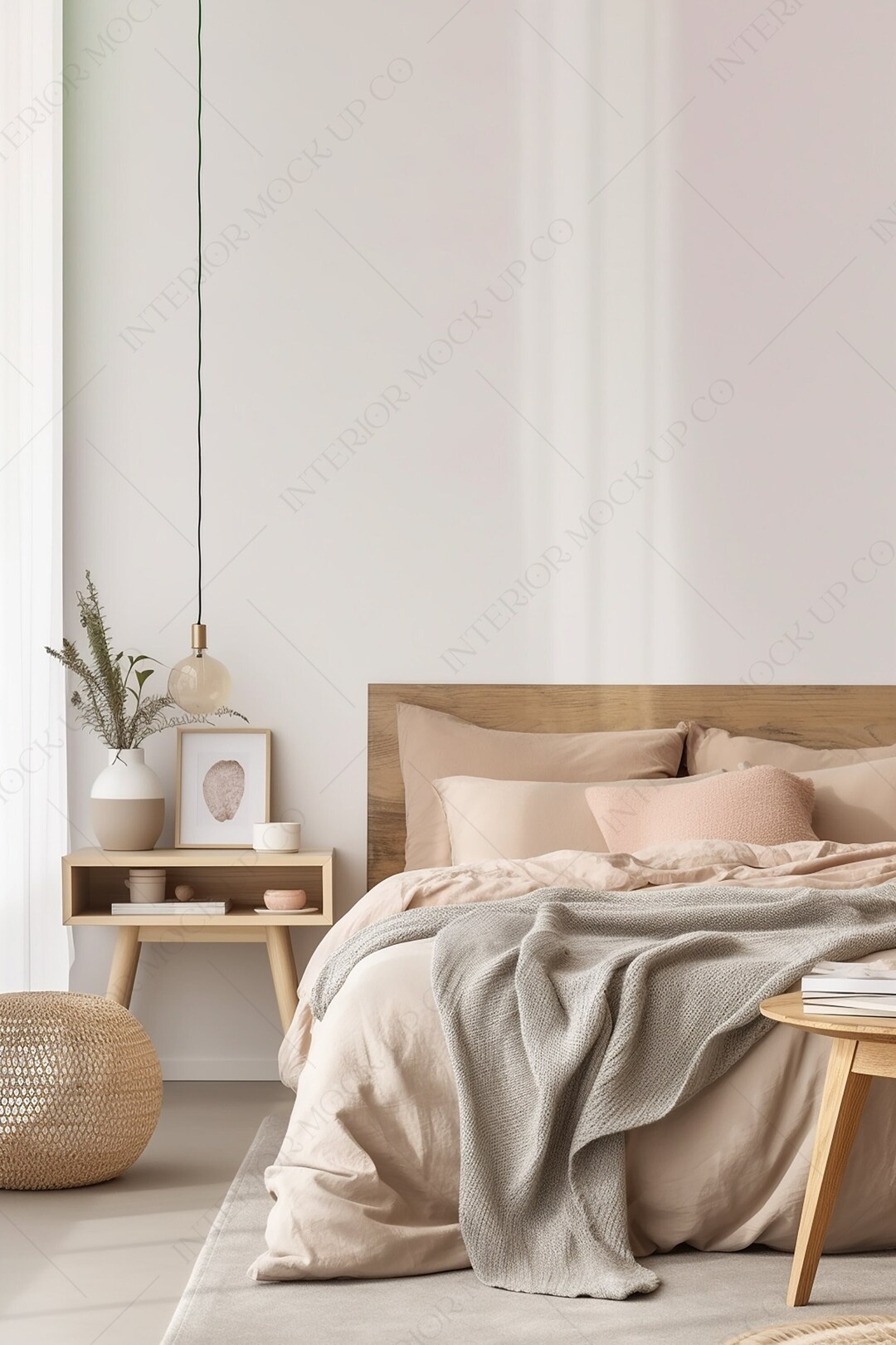 Blank Wall Art Mockup Room Empty Boho Bedroom Stock Image Interior ...