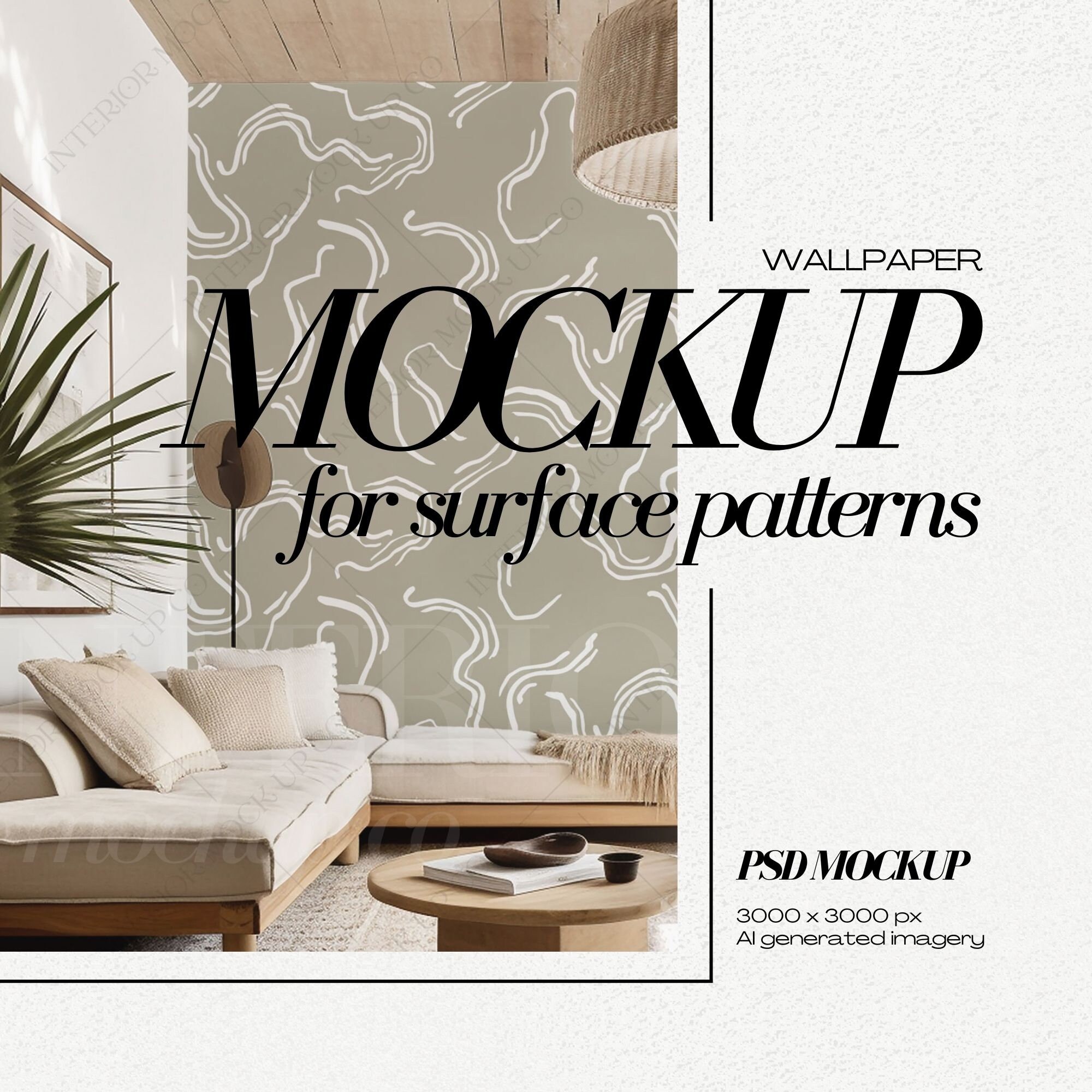 PSD Wallpaper Mockup Bundle Boho Interior Mock up for Surface Pattern ...