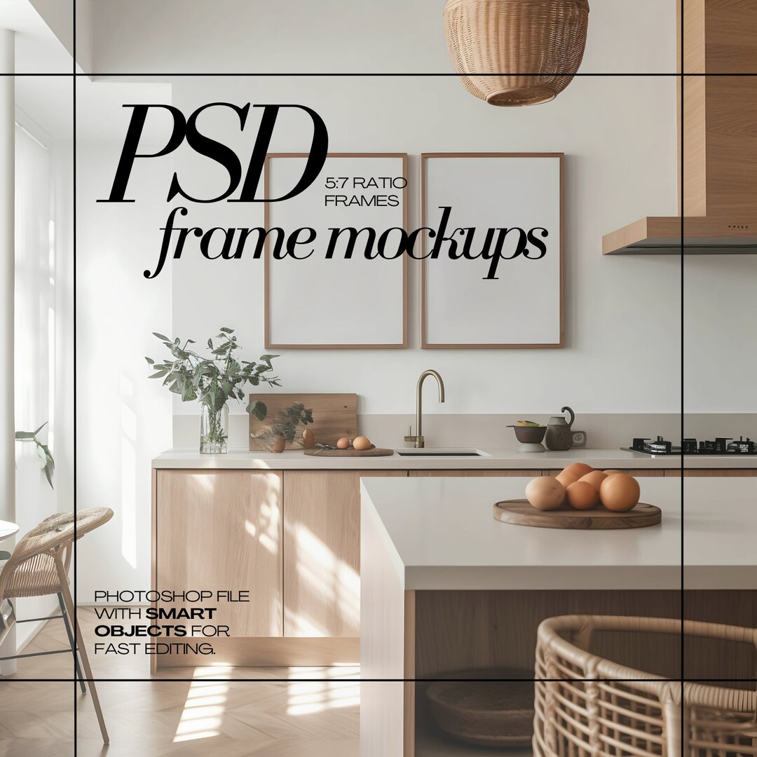 Minimal Kitchen Frame Mockup Boho Interior Set of 2 Frames PSD ...