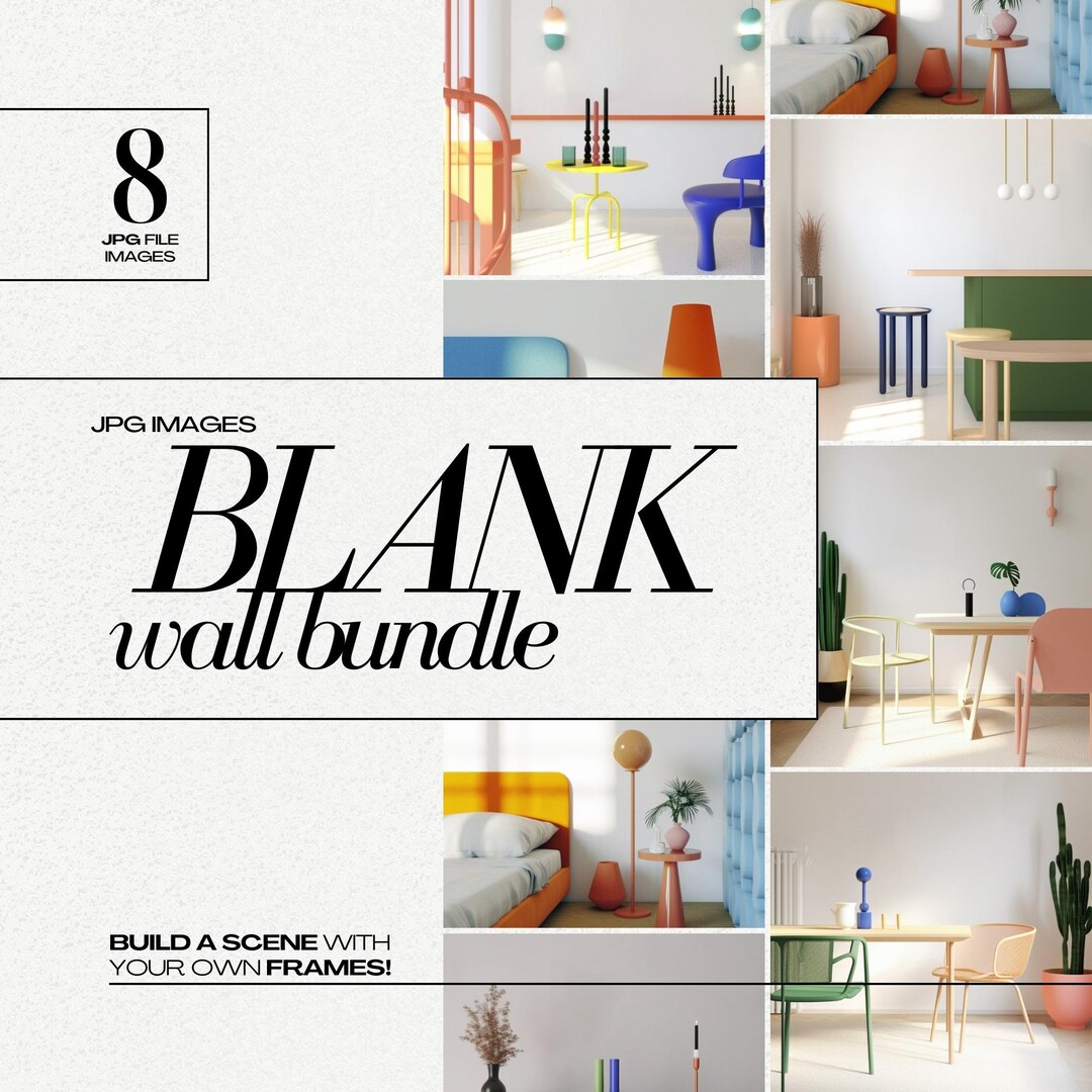 Retro Interior Blank Wall Art Background Bundle JPG Colourful Room ...