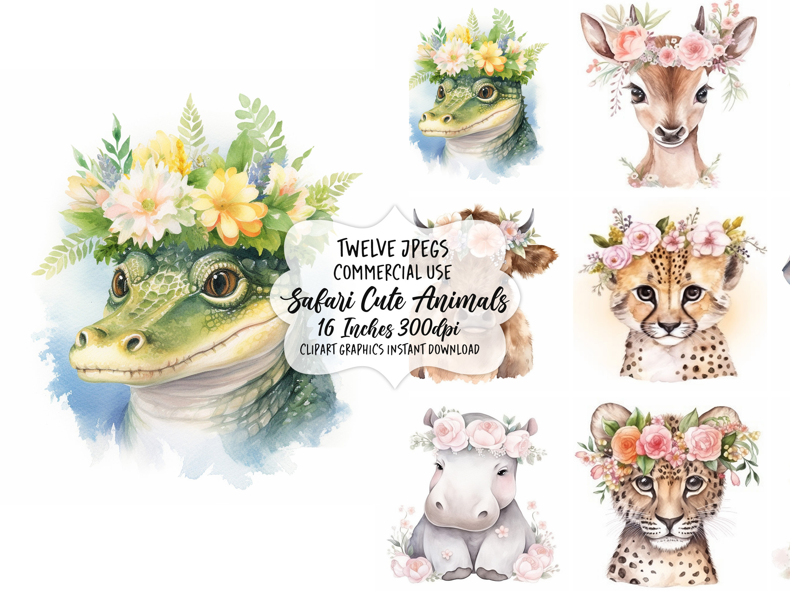 Safari Baby Animals Watercolor Clipart Digital Crafting - Etsy