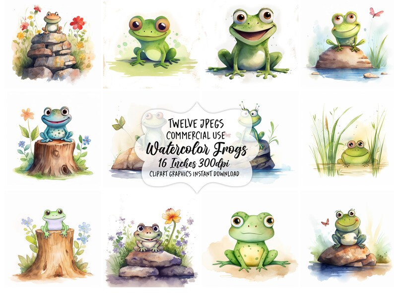 Cute Frog Clipart, Frogs Clip Art, Frog Print Wall Art, Frog Wall Decor ...