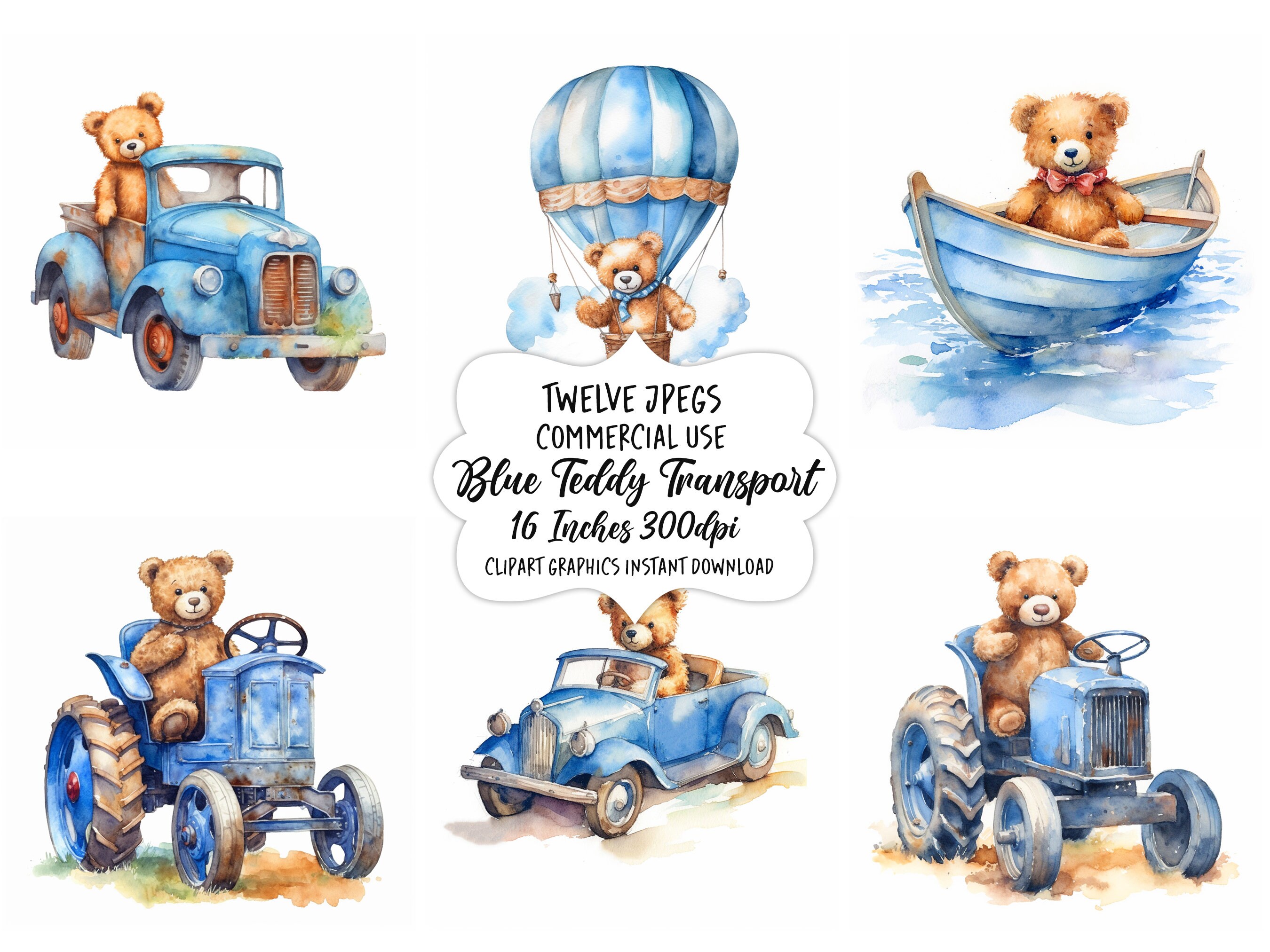 Blue Cute Teddy Bear Clipart Baby Shower Nursery Decor Baby - Etsy