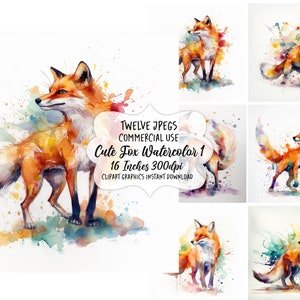 Fox Watercolor Clipart Cute Fox Watercolor Clip Art Fox Wall - Etsy