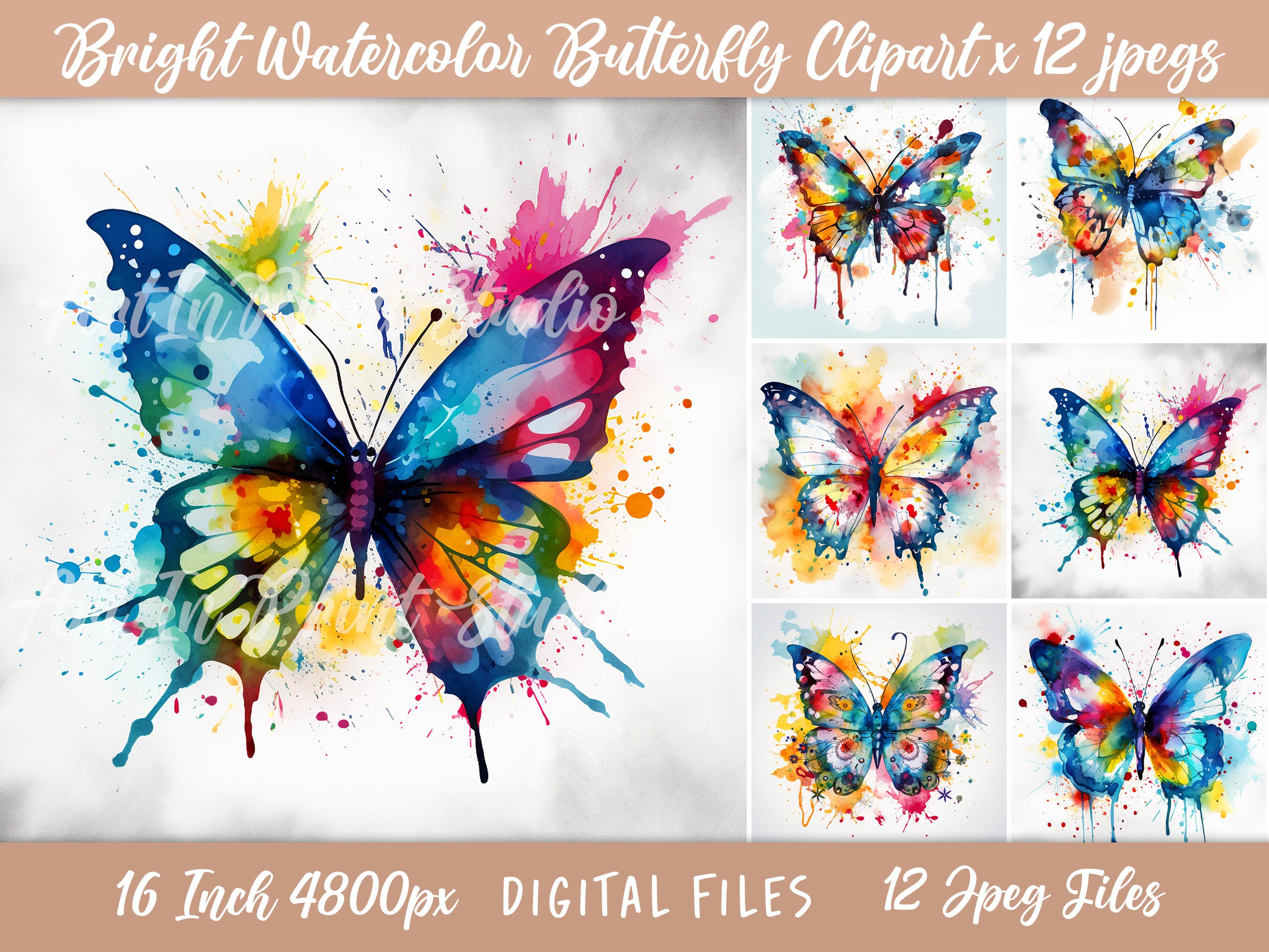 Watercolor Butterflies Clipart, Instant Download, Painted Butterfly ...