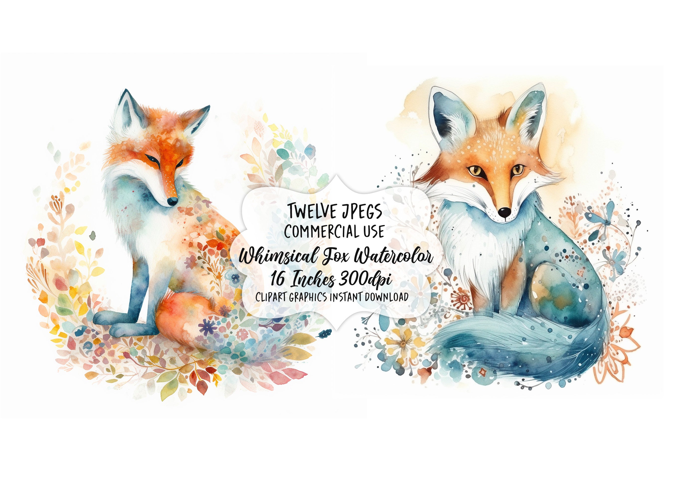 Fox Watercolor Clipart, Cute Fox Watercolor Clip Art, Fox Nursery Wall ...