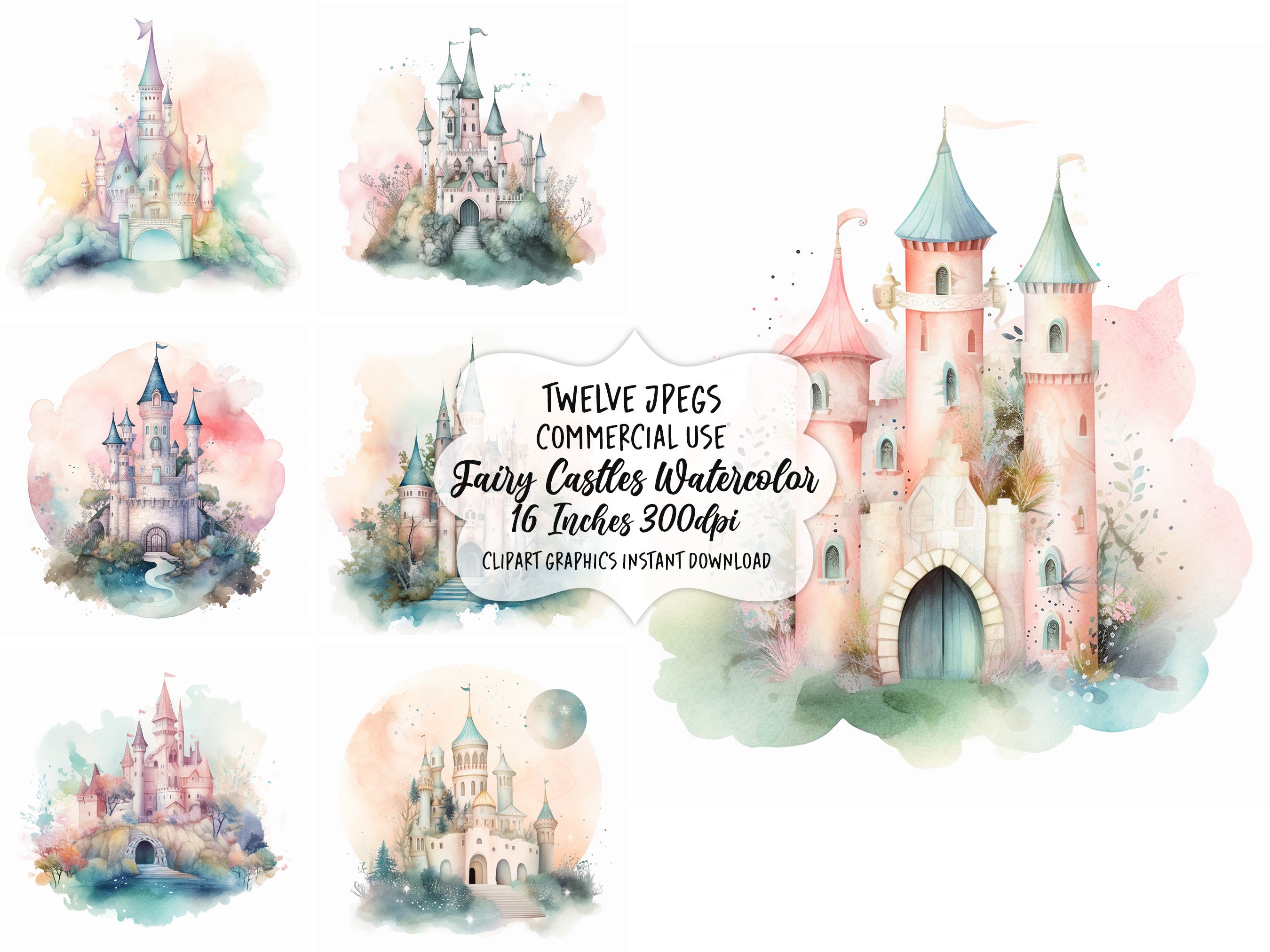 Fairy Castle Clipart imprimible 12 JPG Arte de la pared - Etsy México