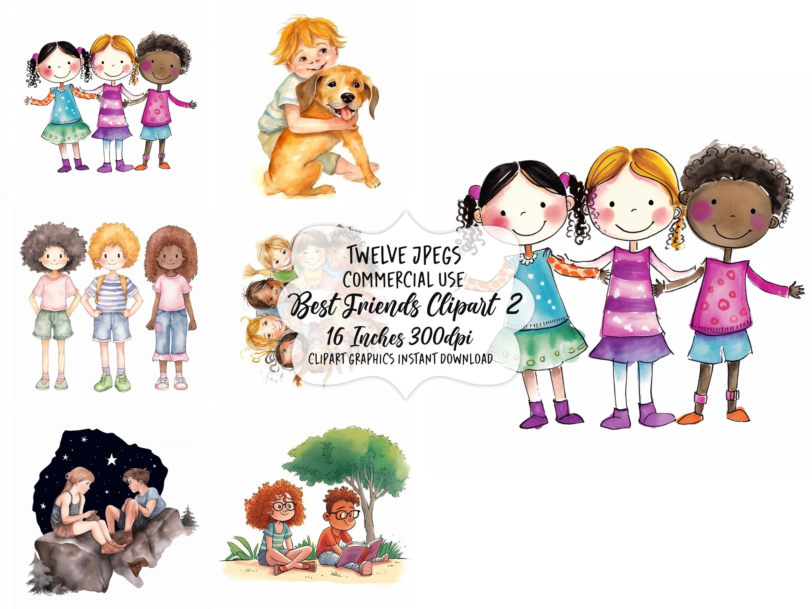 Best Friends Clipart, Best Friends Clip Art, Commercial Use, Digital ...