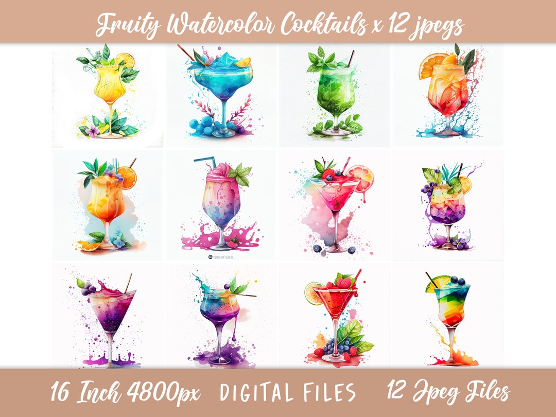 Cocktail Watercolor Clipart Instant Download Watercolor - Etsy