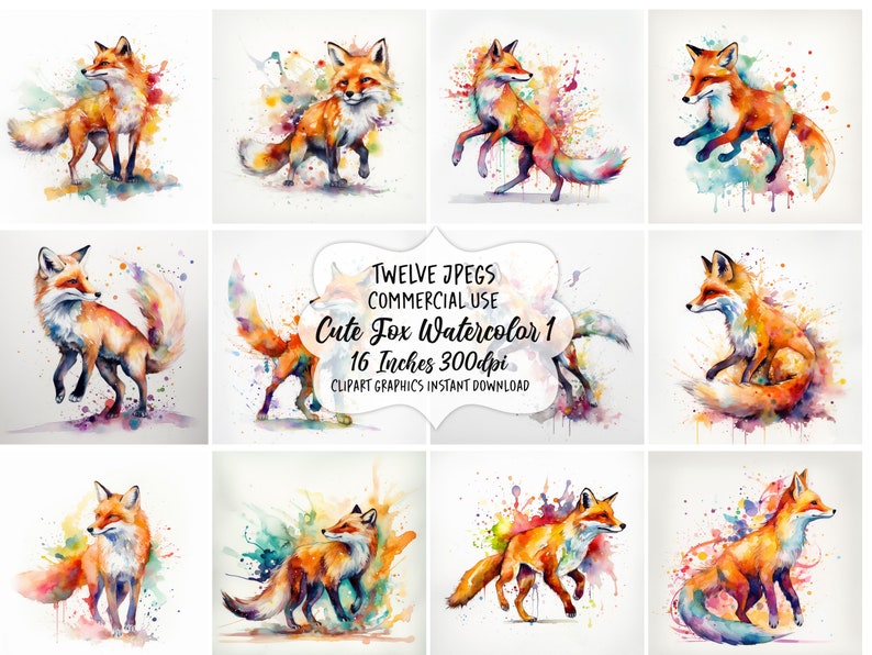Fox Watercolor Clipart, Cute Fox Watercolor Clip Art, Fox Wall Art ...