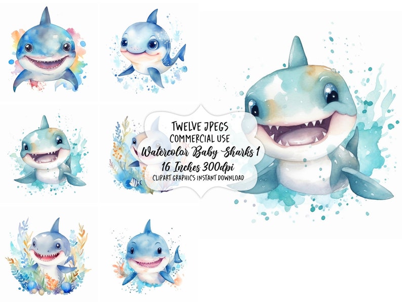 Baby Shark Clipart Cute Shark Clip Art Nursery Prints - Etsy