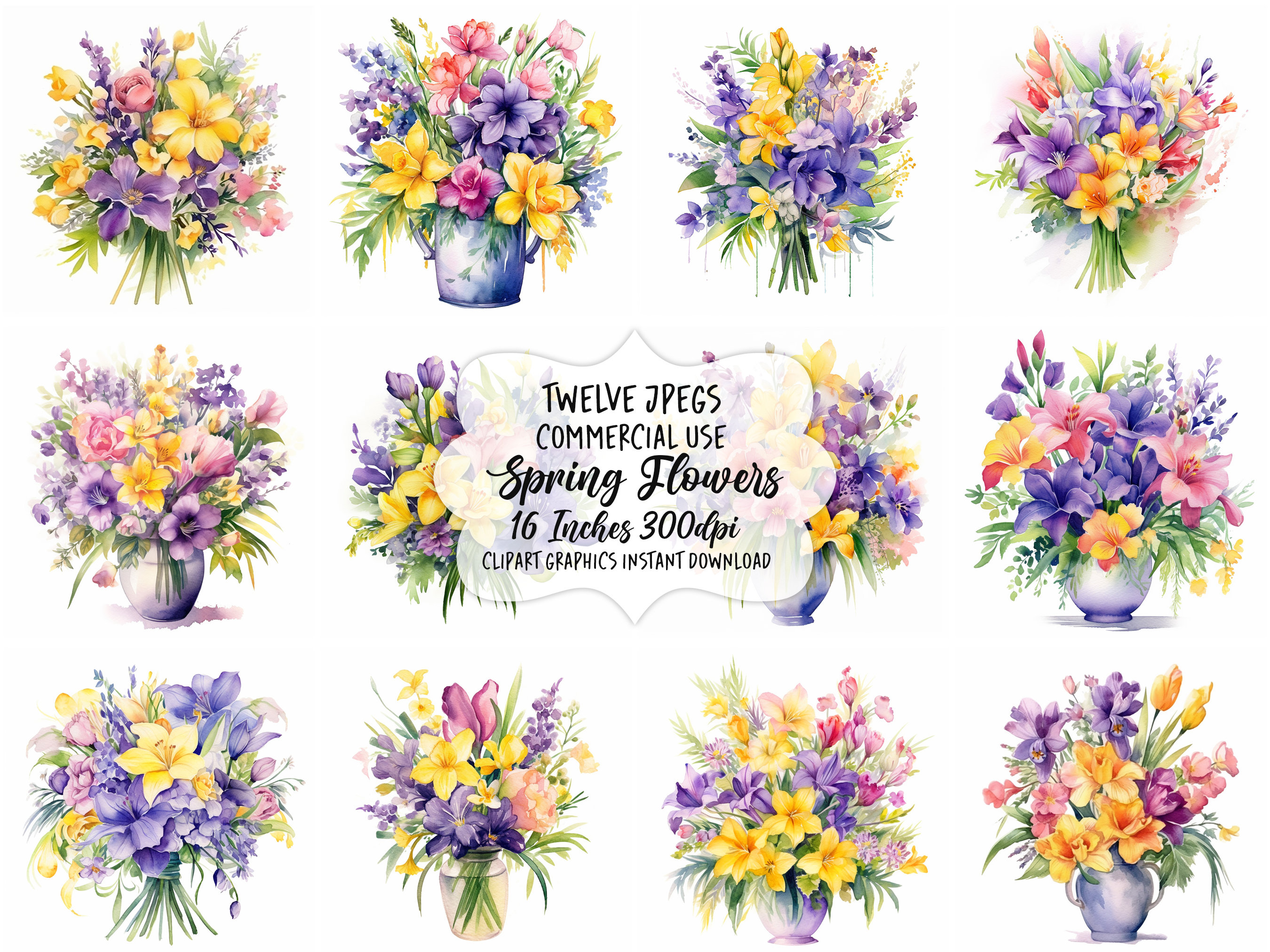 Spring Flower Clipart, Floral Clipart, Floral Botanical Clip Art ...