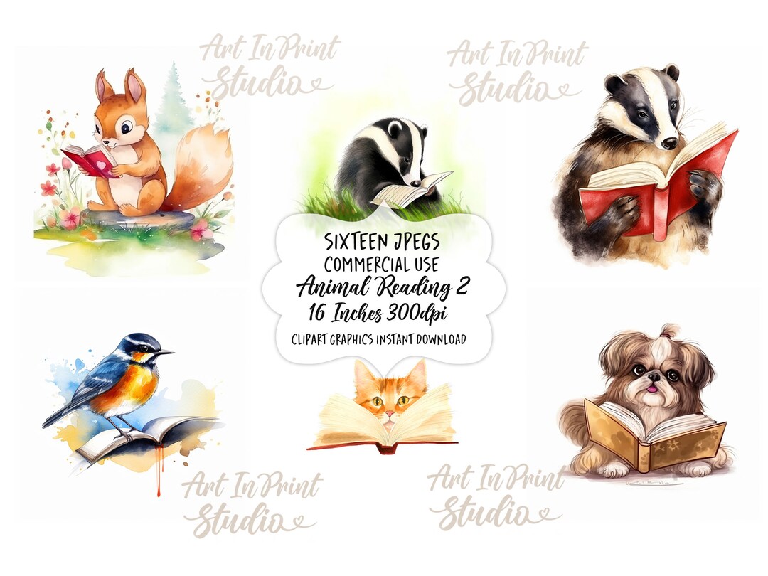 Bookworm Reading Watercolor Clipart, Reading Clipart, Reading Books ...