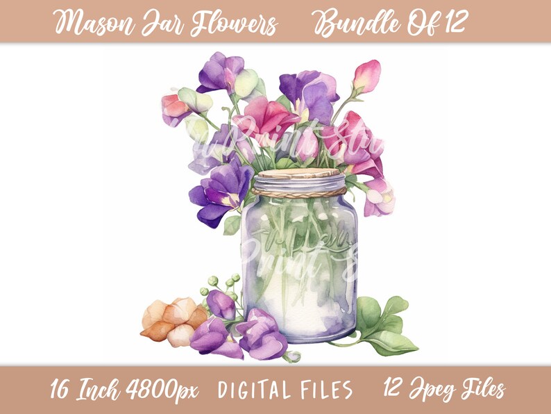 Spring Flowers Mason Jar Vase Clipart 12 Jpgs Digital Planner, Junk ...
