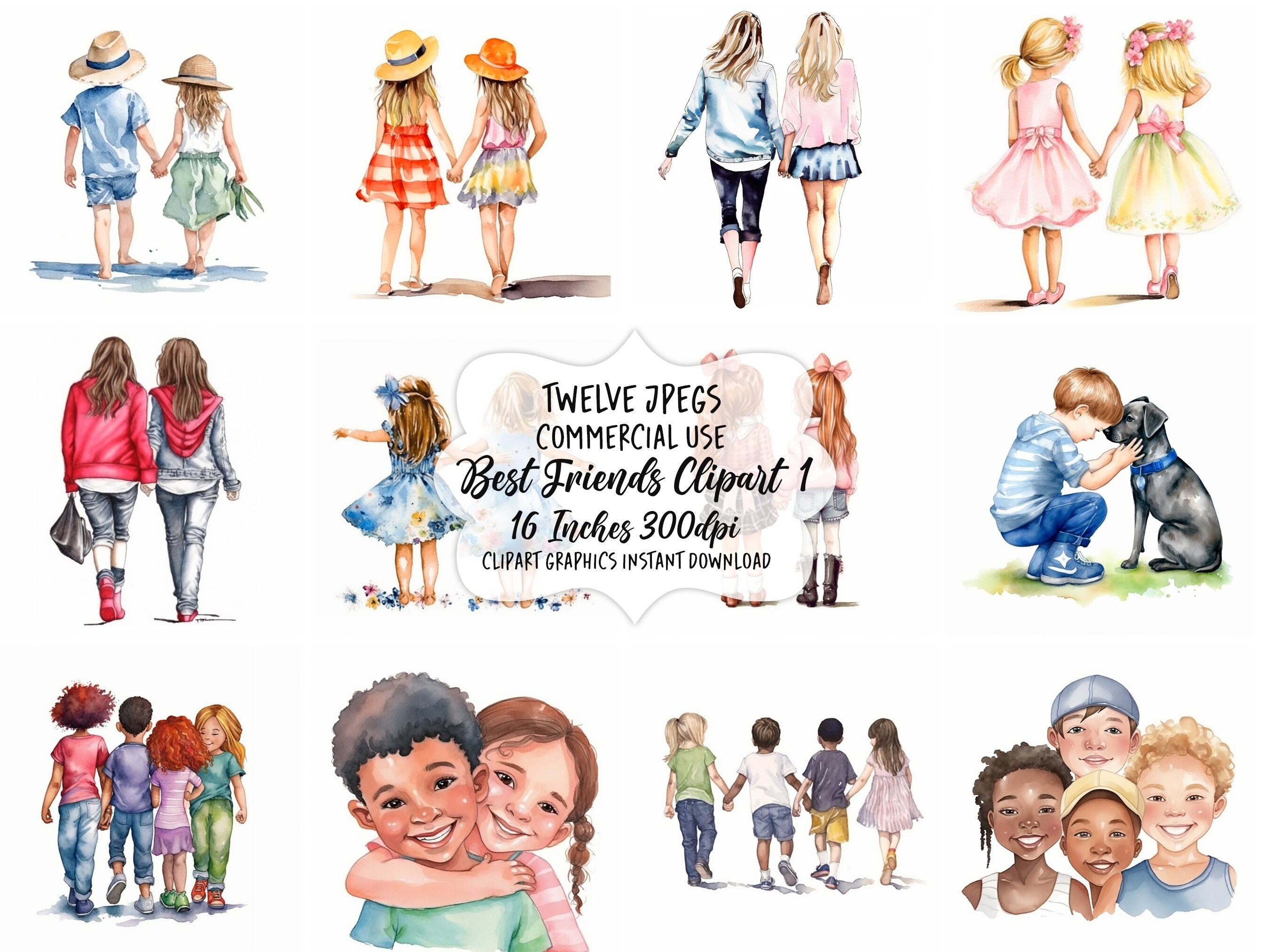 Best Friends Clipart, Best Friends Clip Art, Commercial Use, Digital ...