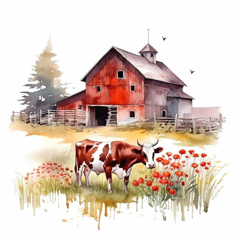 Watercolor Clipart Farm Farmhouse Clip Art Watercolor - Etsy
