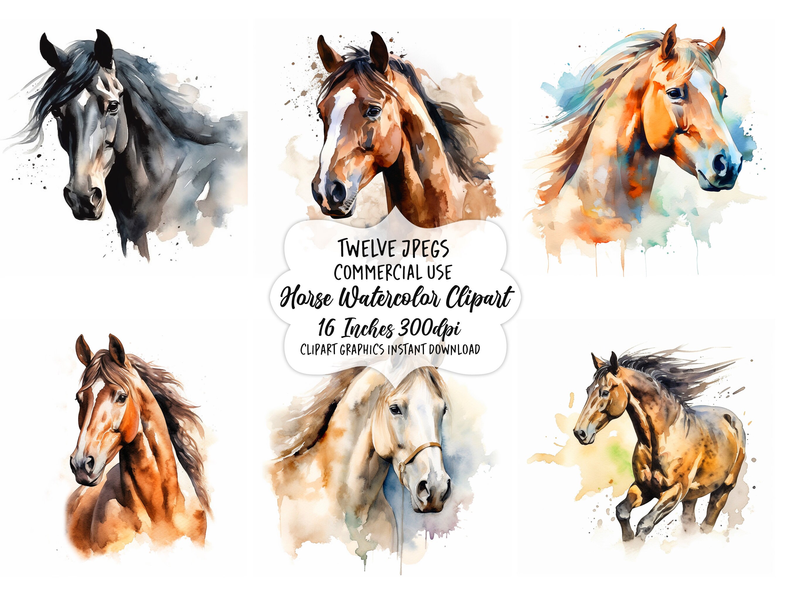 Horse Clipart Set, Watercolor Horse, Card Making, Farm Animal Clipart ...