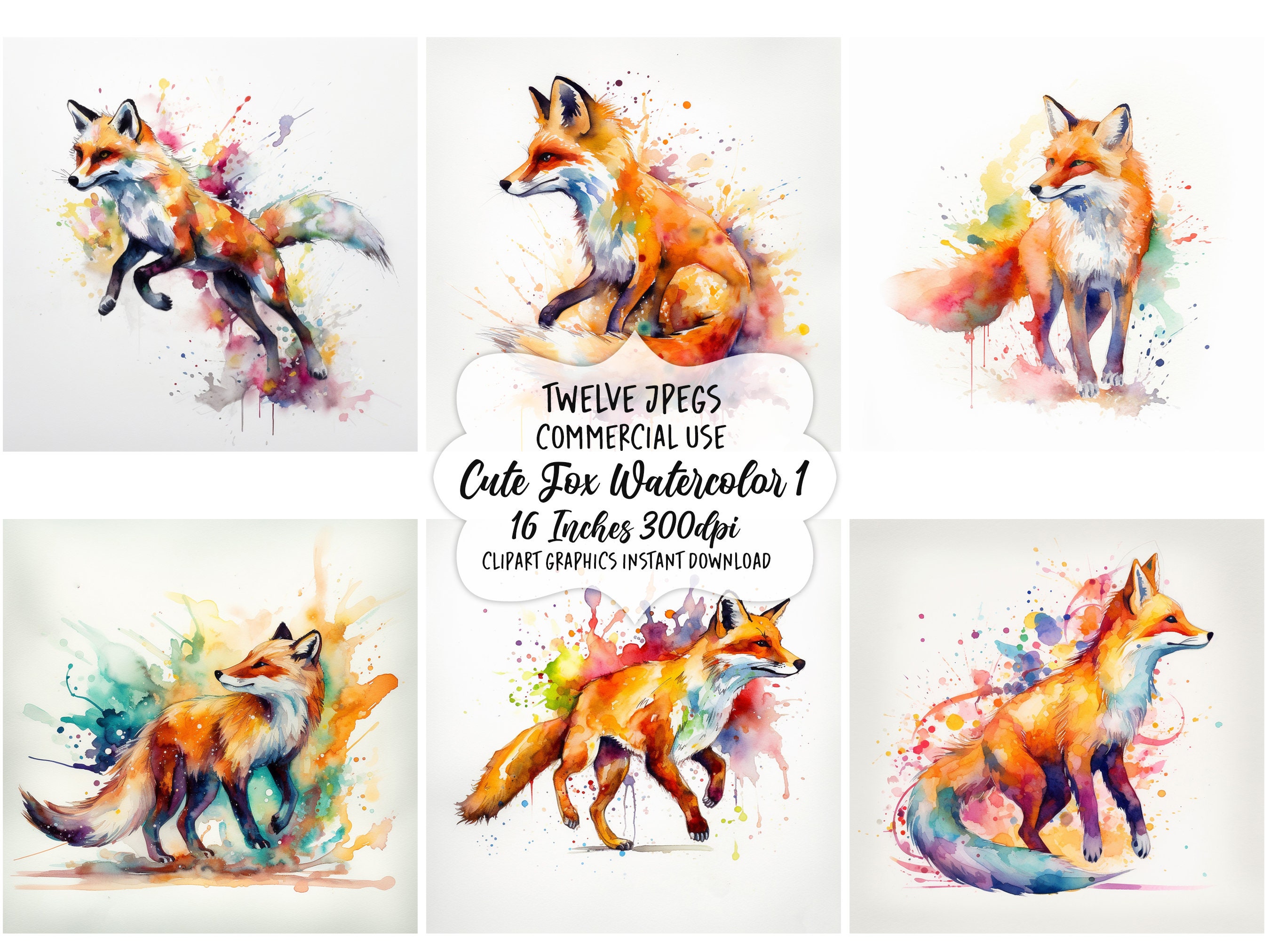 Fox Watercolor Clipart, Cute Fox Watercolor Clip Art, Fox Wall Art ...