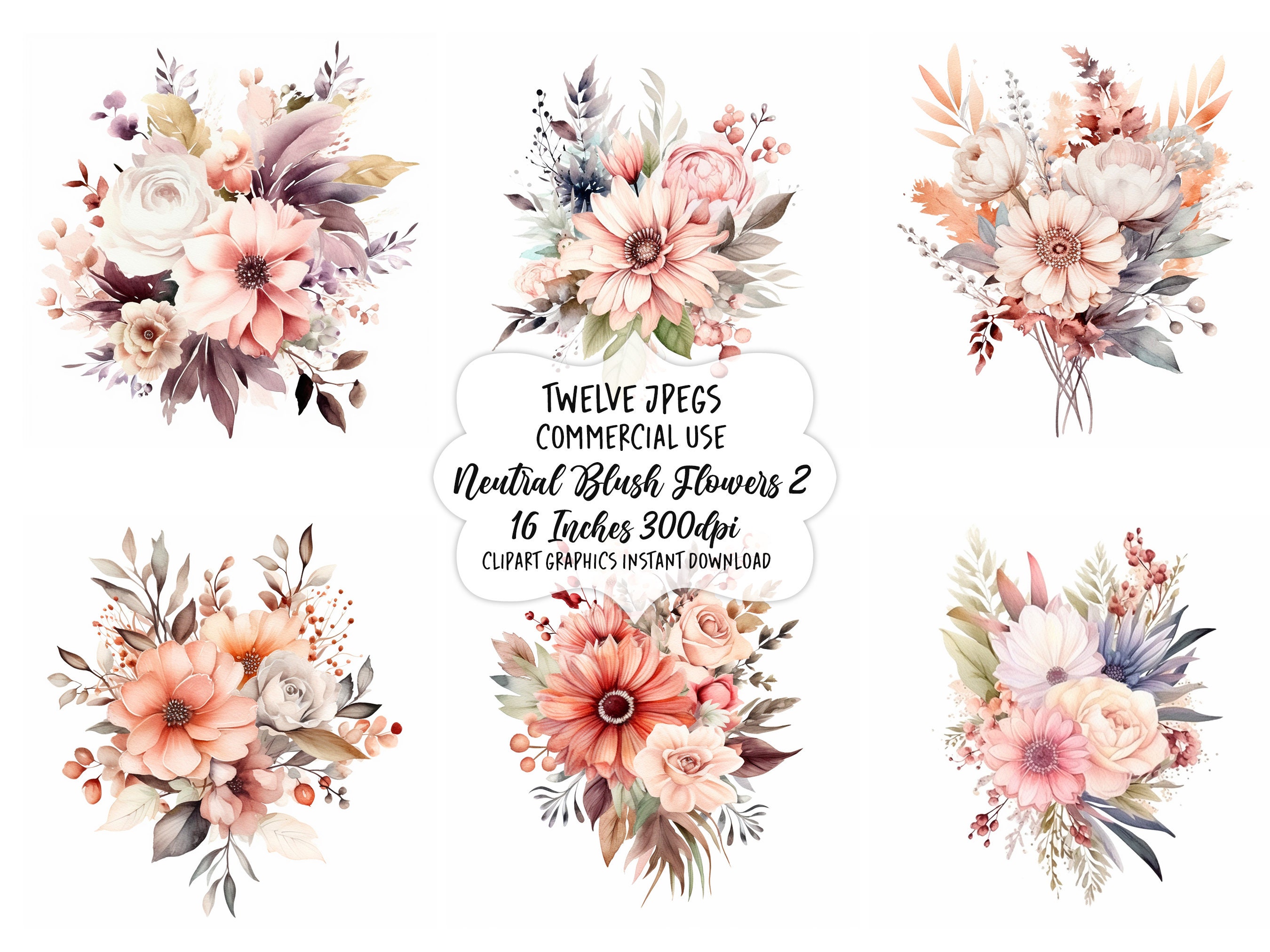 Boho Clipart Neutral Flowers, Watercolor Wild Florals, Watercolor ...