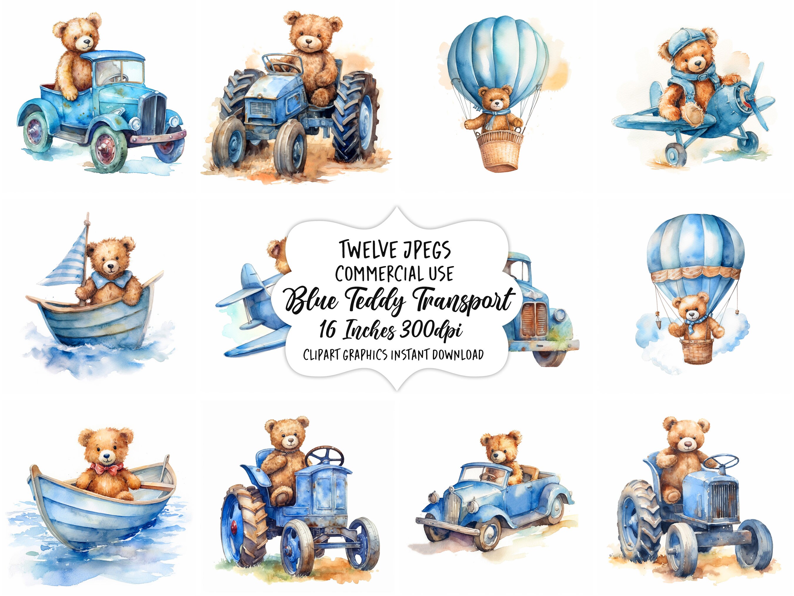 Blue Cute Teddy Bear Clipart Baby Shower Nursery Decor Baby - Etsy