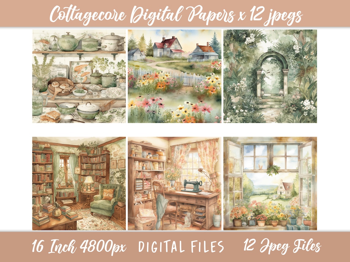 Cottagecore Digital Paper Cottagecore Prints Wall Art Card - Etsy