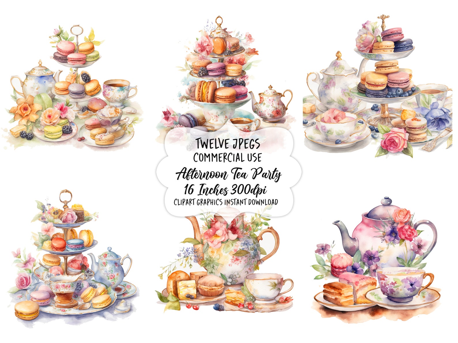Afternoon Tea Party Clipart, Tea Time Clip Art, High Tea, Commercial ...