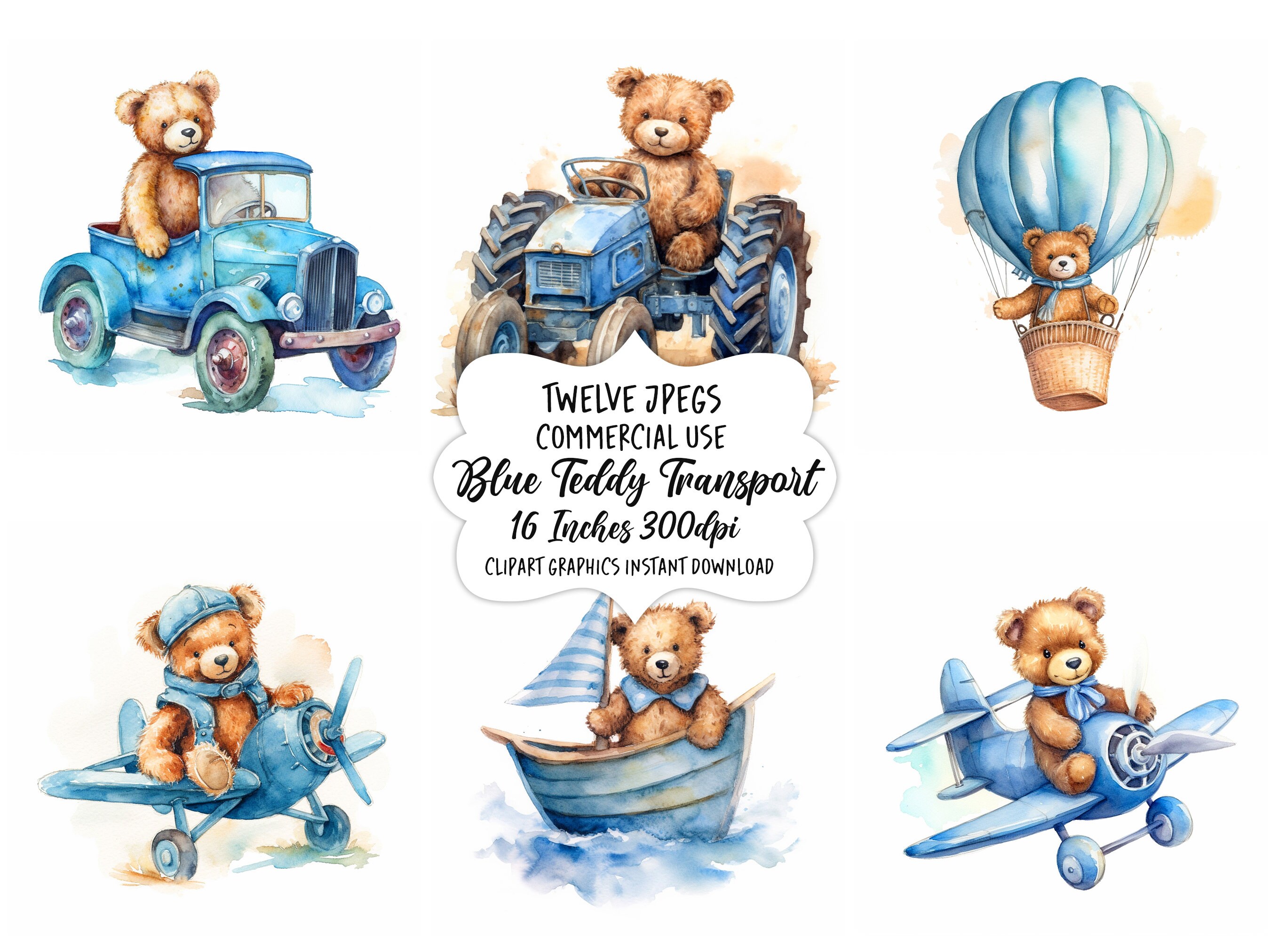 Blue Cute Teddy Bear Clipart Baby Shower Nursery Decor Baby - Etsy