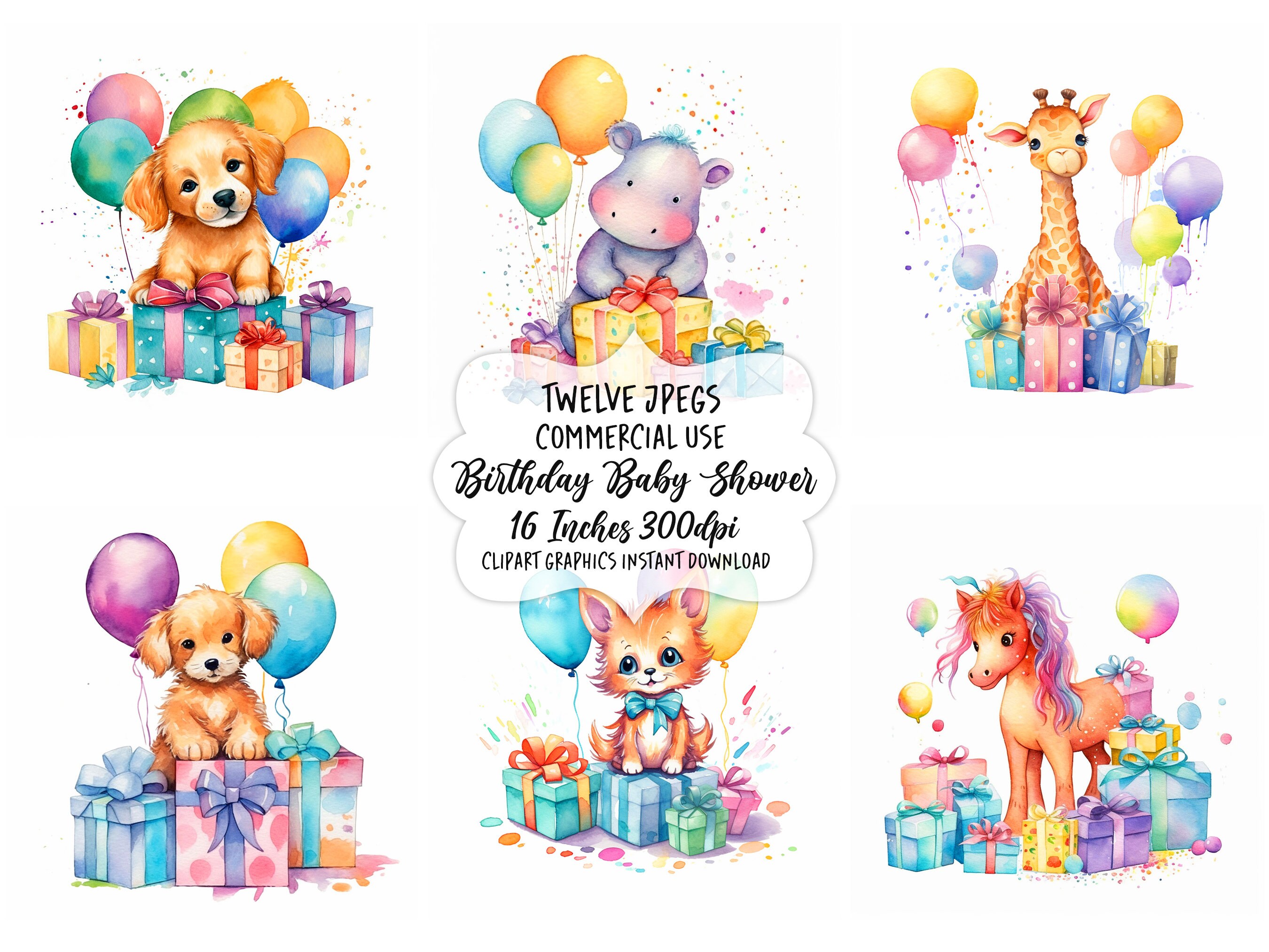 Cute Animals Clipart Set, Card Making, Birthday Cards, Baby Shower ...