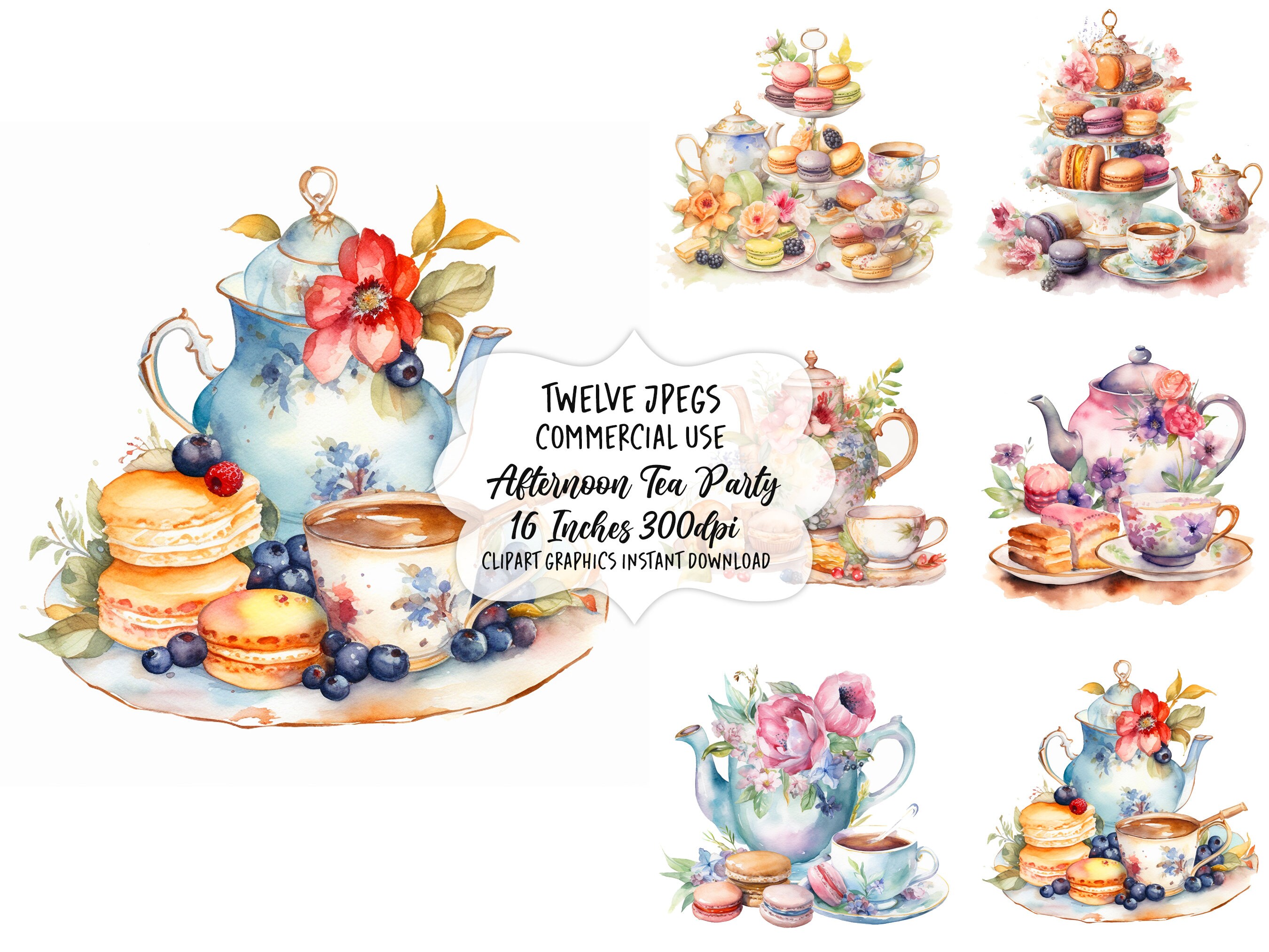 Afternoon Tea Party Clipart, Tea Time Clip Art, High Tea, Commercial ...