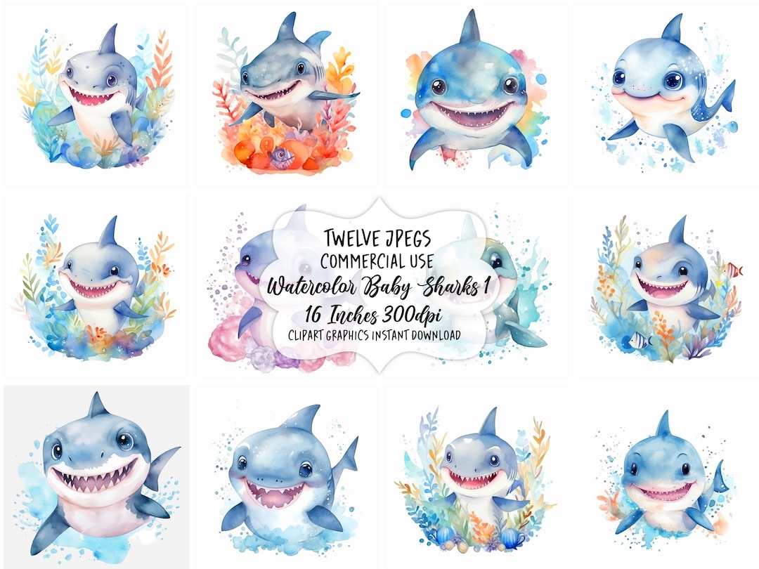 Baby Shark Clipart Cute Shark Clip Art Nursery Prints - Etsy