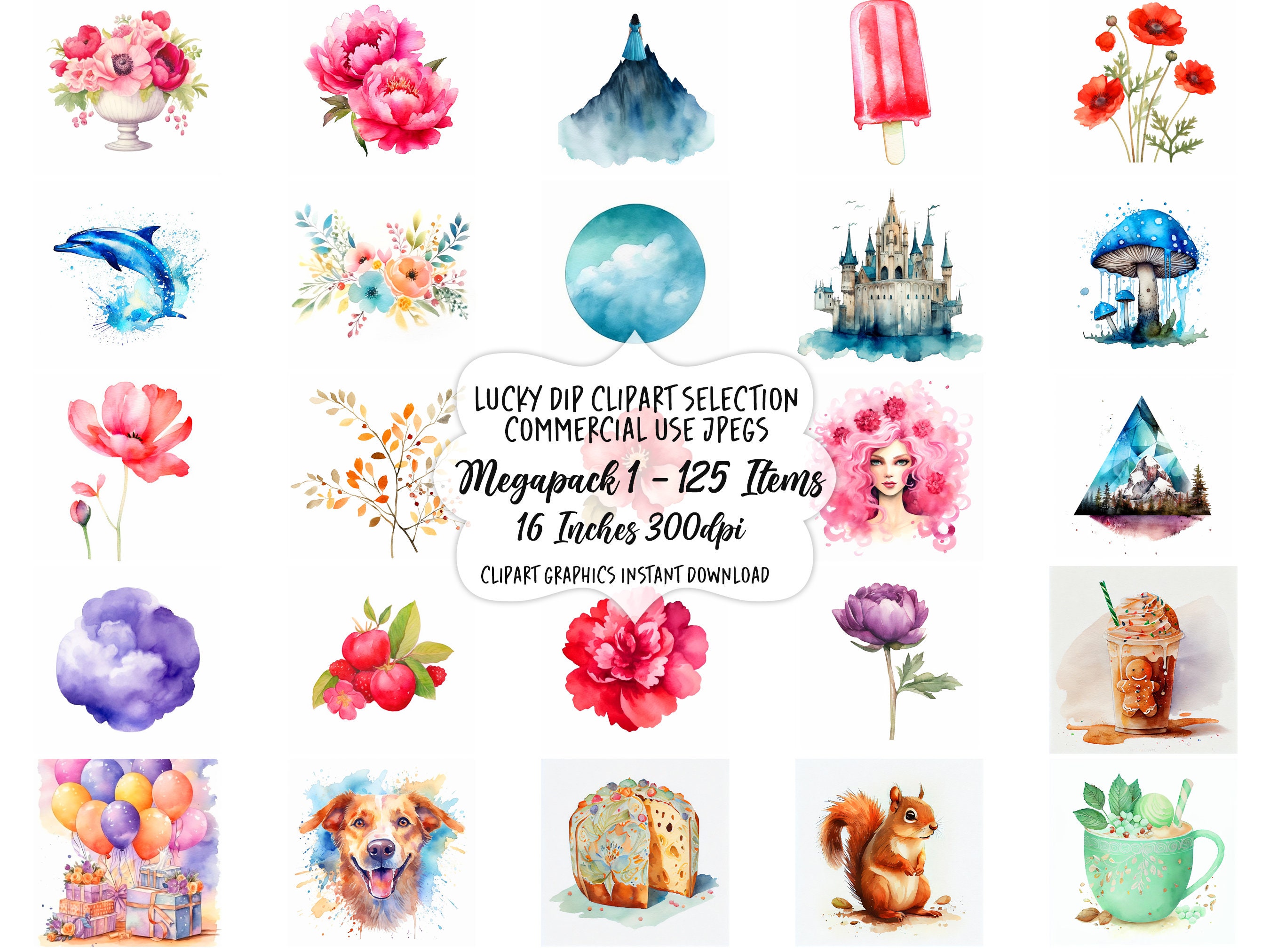 MEGA Clipart Bundle Mixed, Clip Art Set, Card Making, Watercolor ...