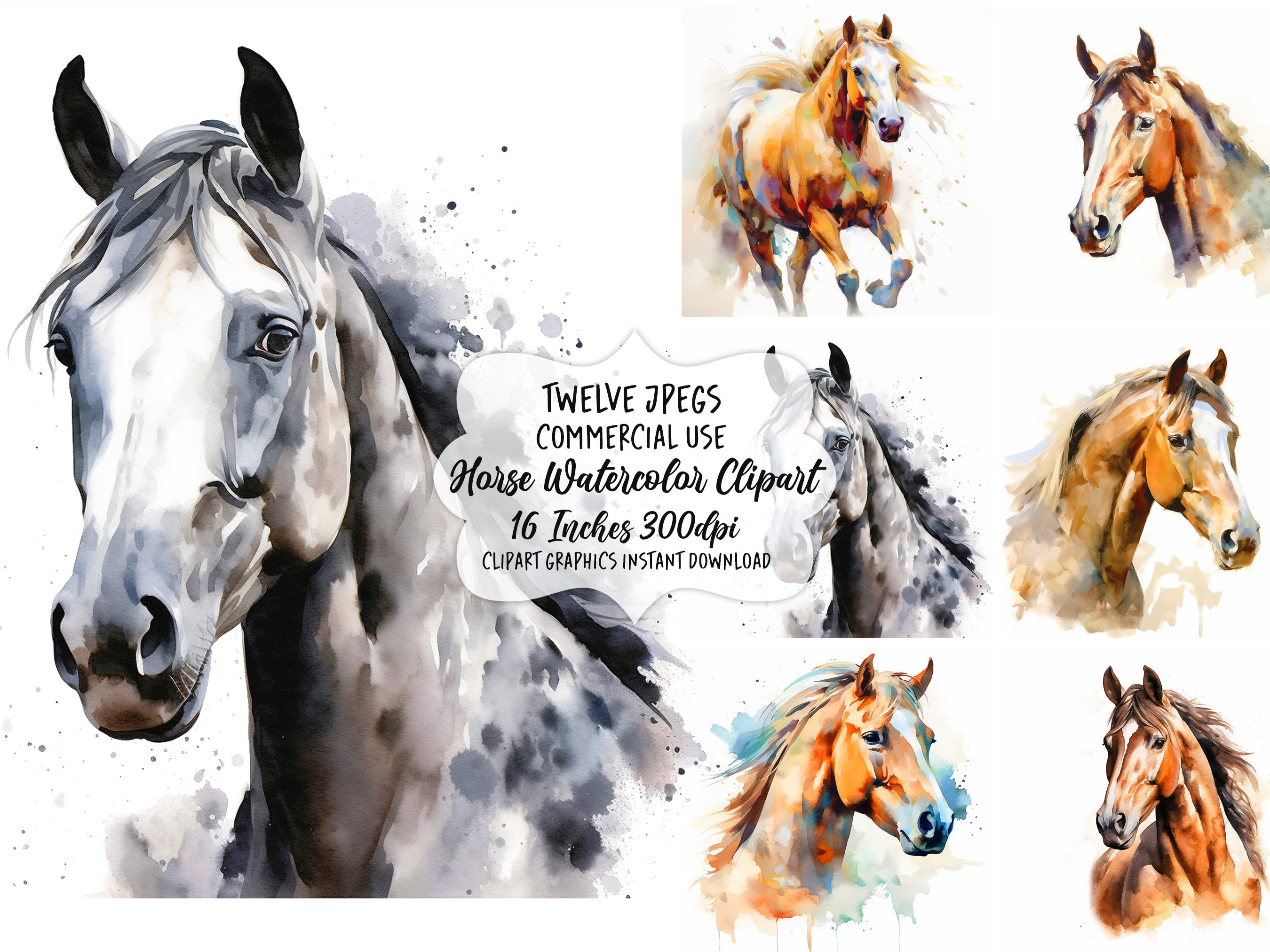 Horse Clipart Set Watercolor Horse Card Making Farm Animal - Etsy