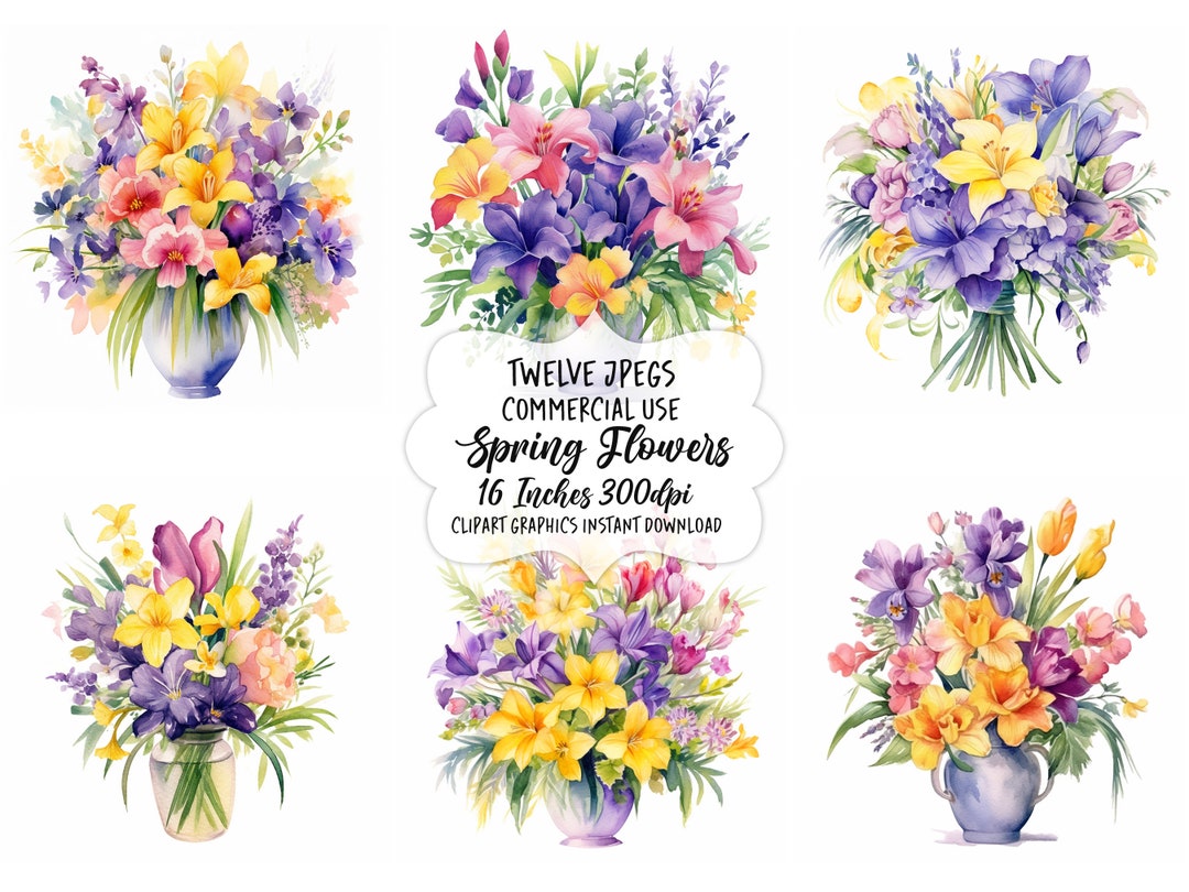 Spring Flower Clipart, Floral Clipart, Floral Botanical Clip Art ...